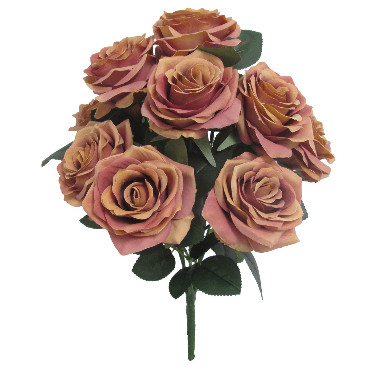 Artificial Rose Bush Bouquet - 10 Head 17" Tall Deluxe Queen Spray ...