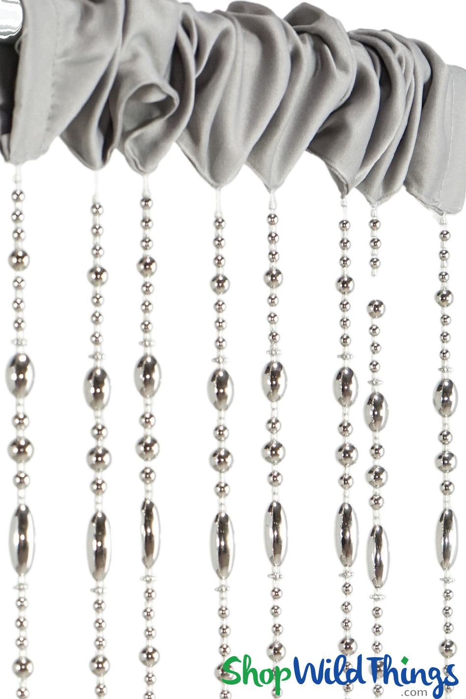 Silver Fabric Top Beaded Curtain | 7' Long Decorative Window Dressing ...