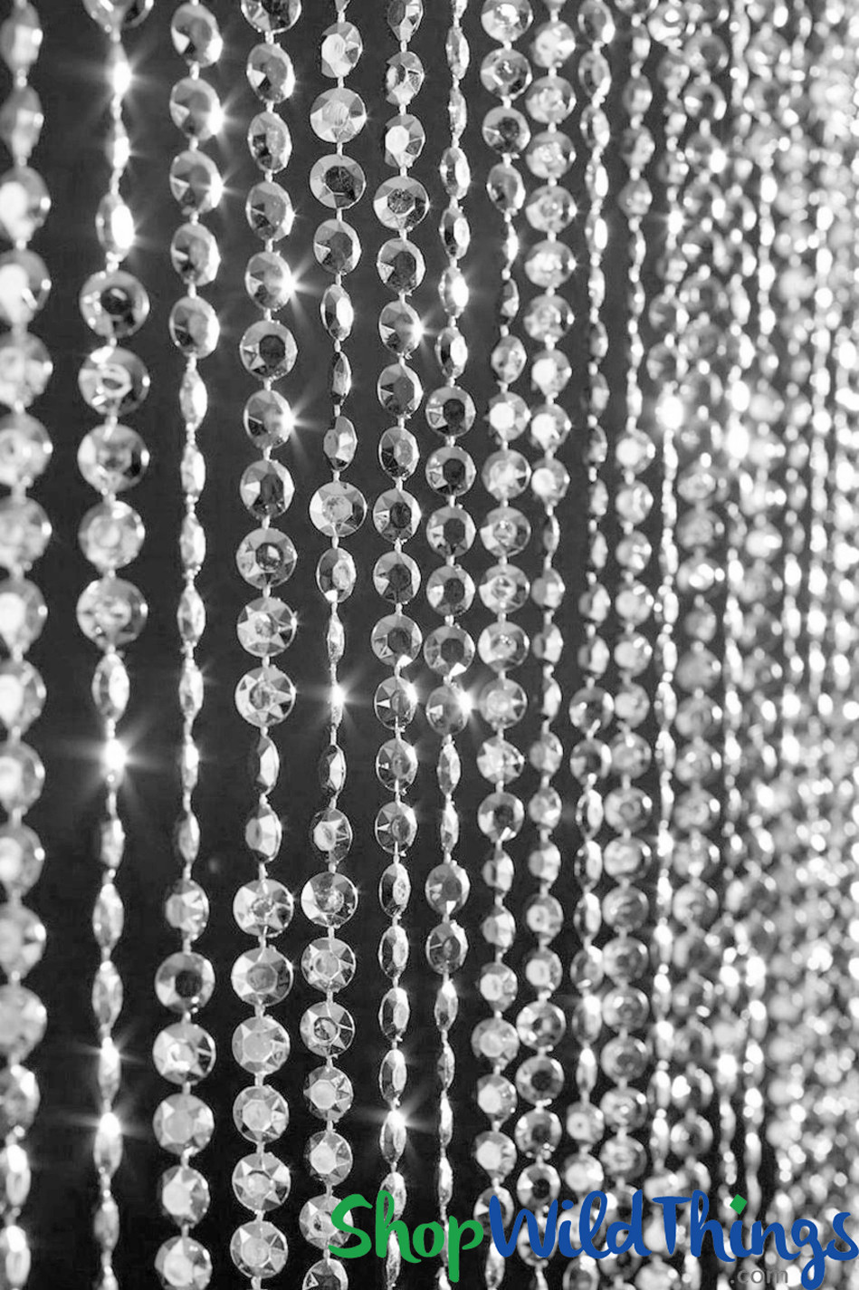 20' Long Metallic Silver Diamonds Beaded Curtain - ShopWildThings.com