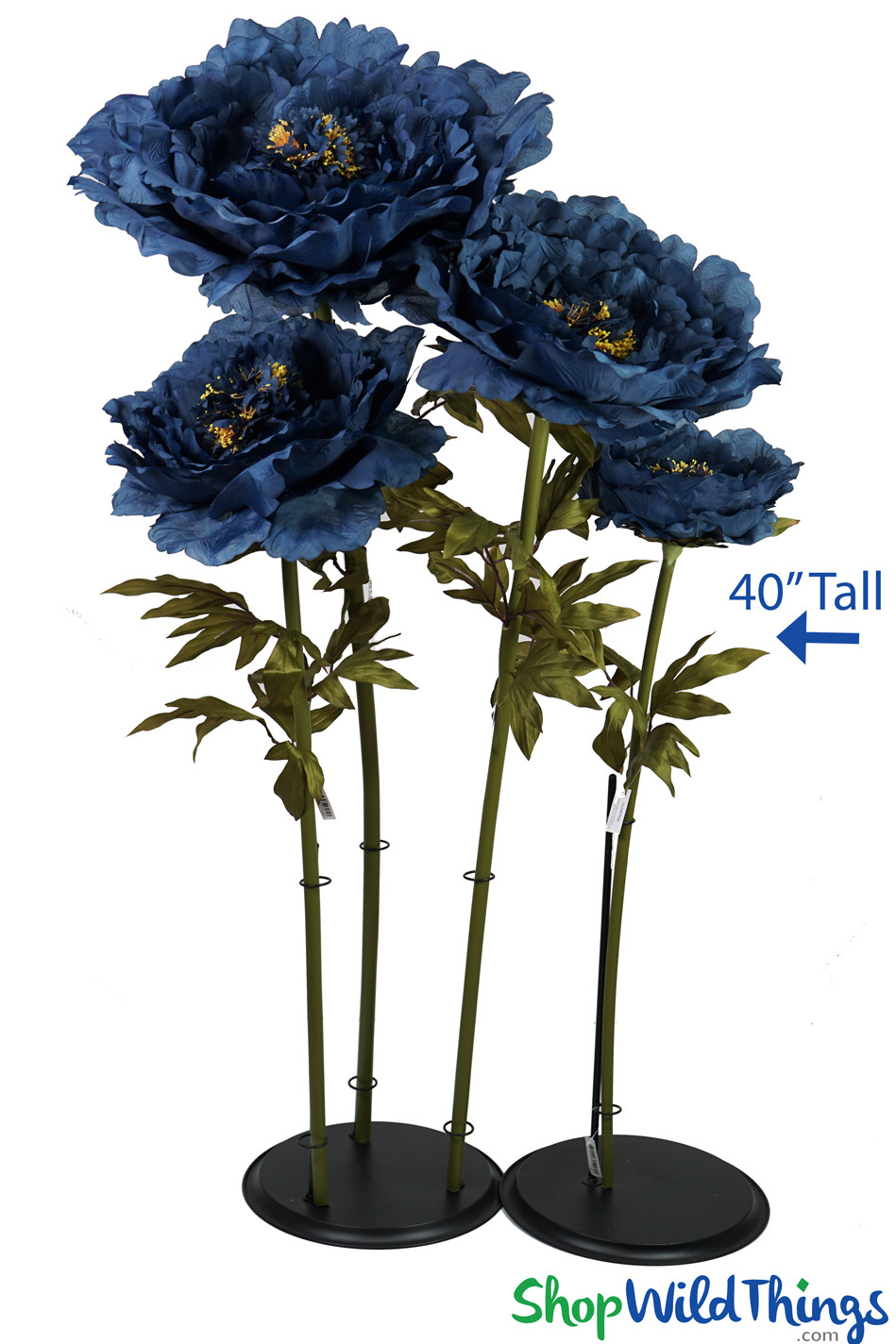 Giant Dark Navy Blue Silk Peony Flowers 44"H x 14"W | Removable Stem