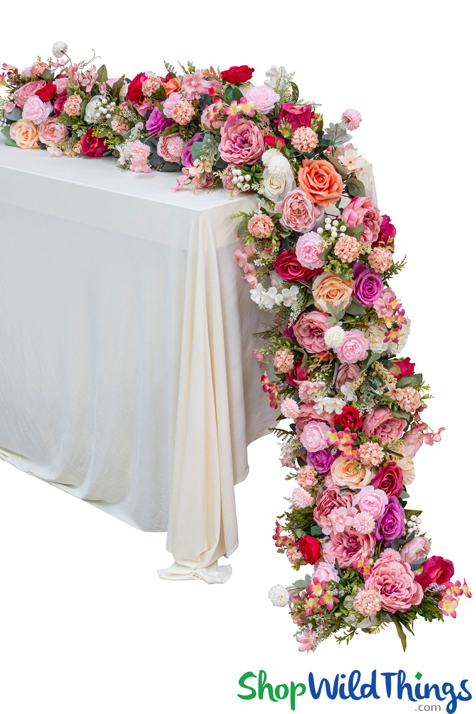Fake Roses, Floral and Greenery Table Runner 78" L Mixed Pinks ...