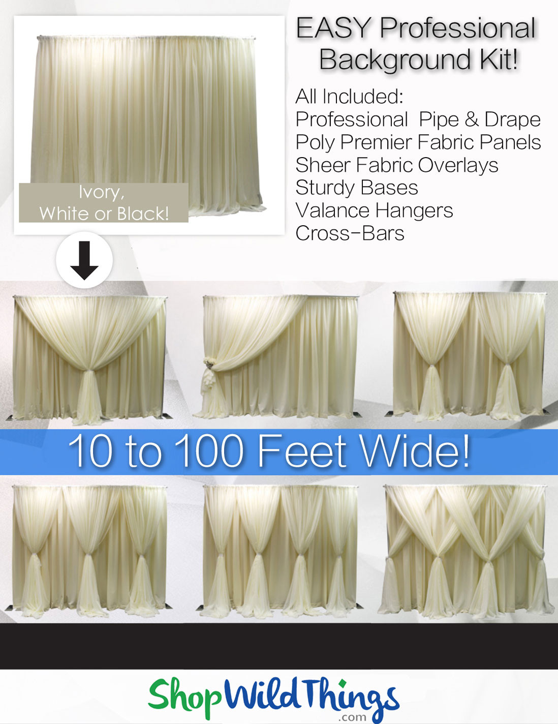 Wedding Event Backdrop Pipe Drape & Fabric|ShopWildThings.com