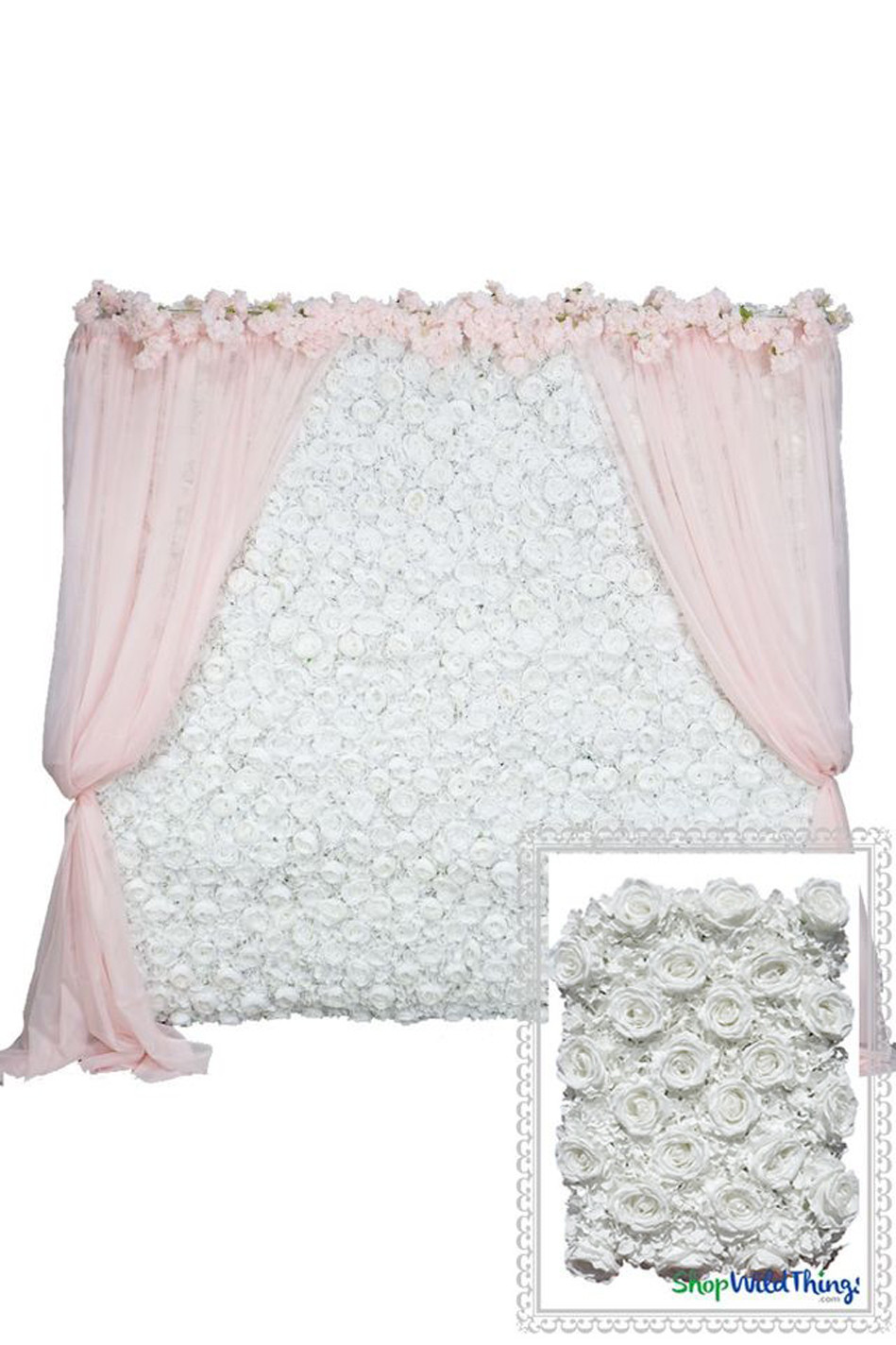 Pure White Roses Flower Wall Backdrop Kit|ShopWildThings.com