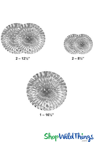 Set of 5 Silver Metallic Fans, 3 Sizes | ShopWildThings.com