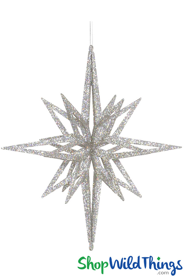 Silver Glitter Star Ornament - 12" Tall Hanging Decoration ...