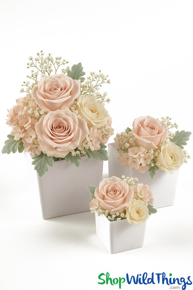 White Plastic Acrylic Vases, Square Cube 6" - Party Supply and Decor