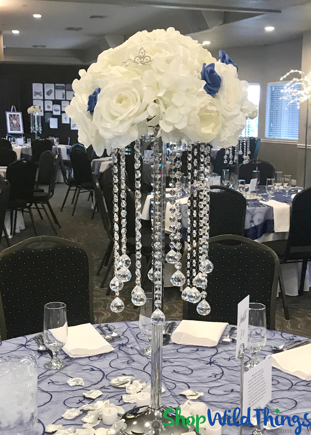 Silver Beaded Crystal Cake Pedestal & Riser - 27"