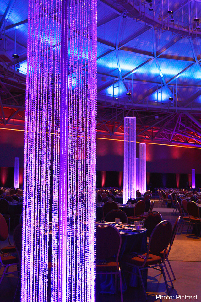 Pipe and Drape System for Tall Hanging Crystal Columns