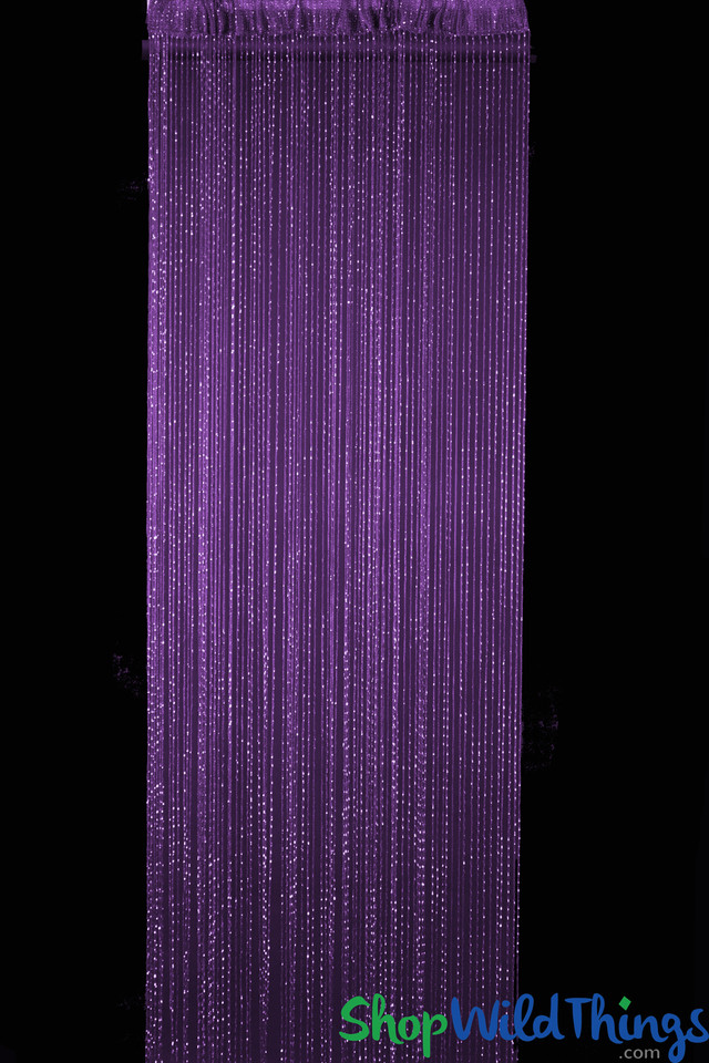 Dark Purple String Curtain with Metallic Silver Threads | 3'W x 6.5'L ...