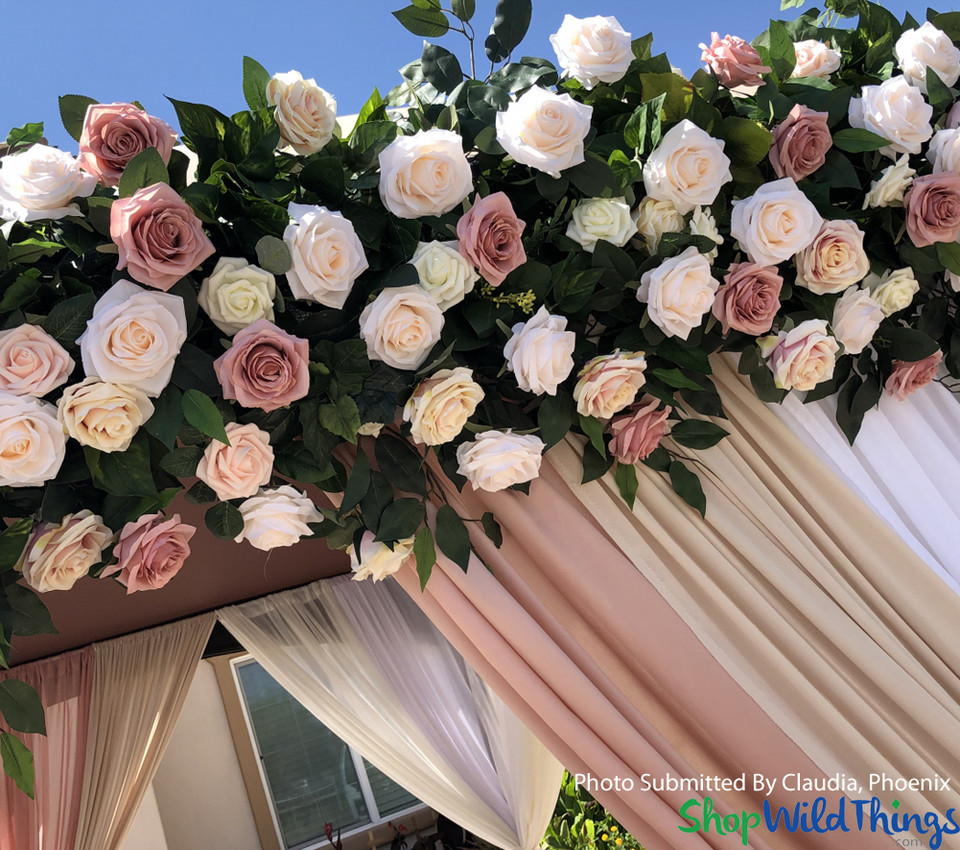 Artificial Rose Bush Bouquet - 10 Head 17" Tall Deluxe Queen Spray ...