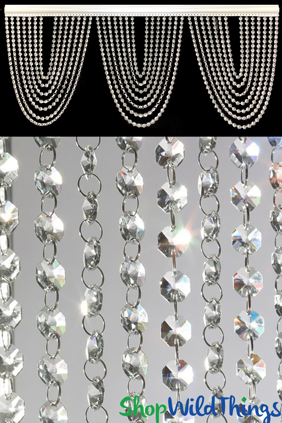 Triple Swag Real Crystal Beaded Valance | Fire Rated Event Decor ...