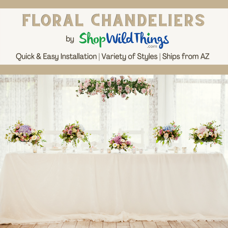 Floral Chandelier | Pink Roses & Greenery Ceiling Canopy | 46"W x 16"L ...