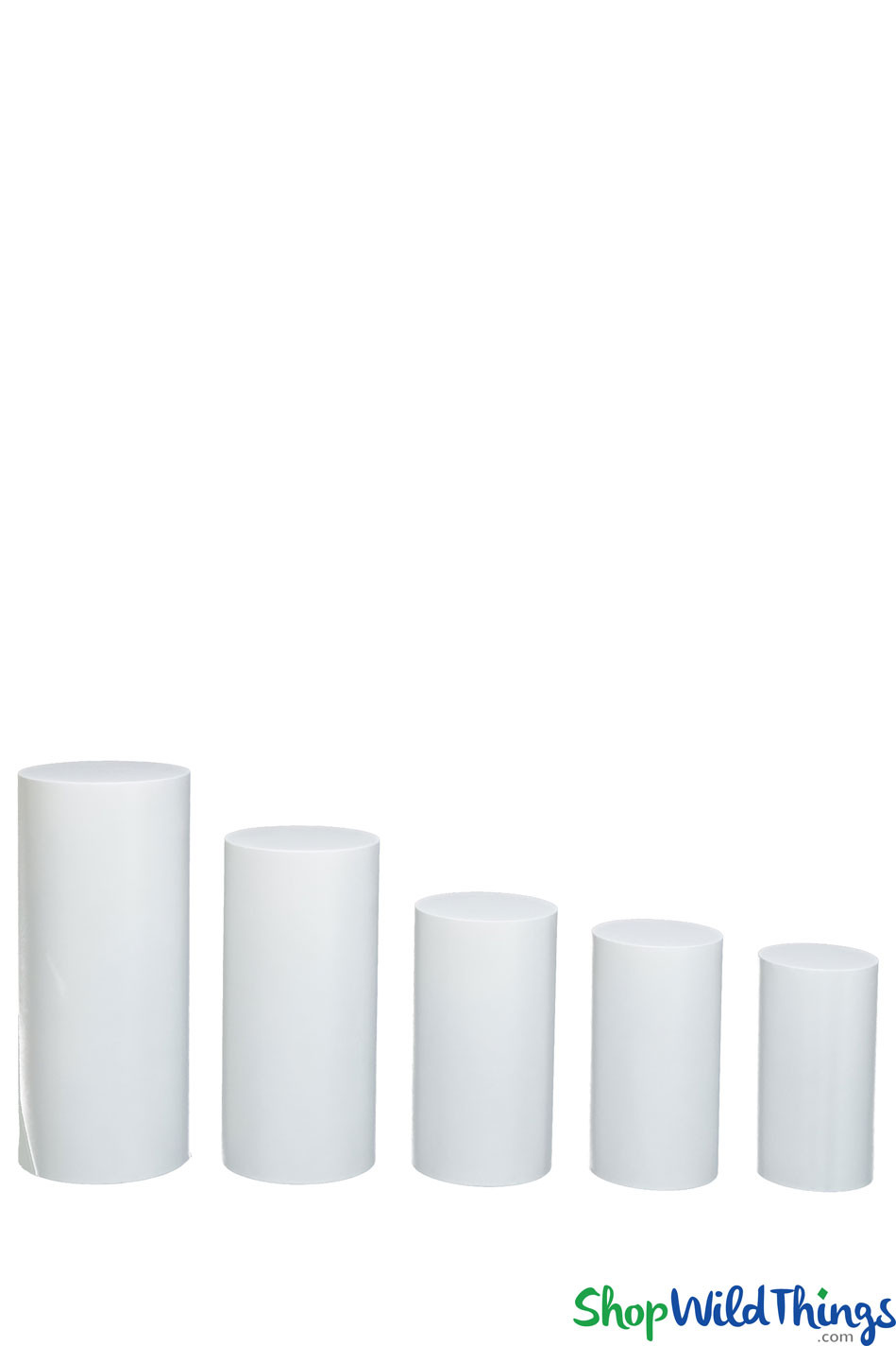 White Plinth Metal Cylinder Display Risers 5Pc Set | ShopWildThings.com