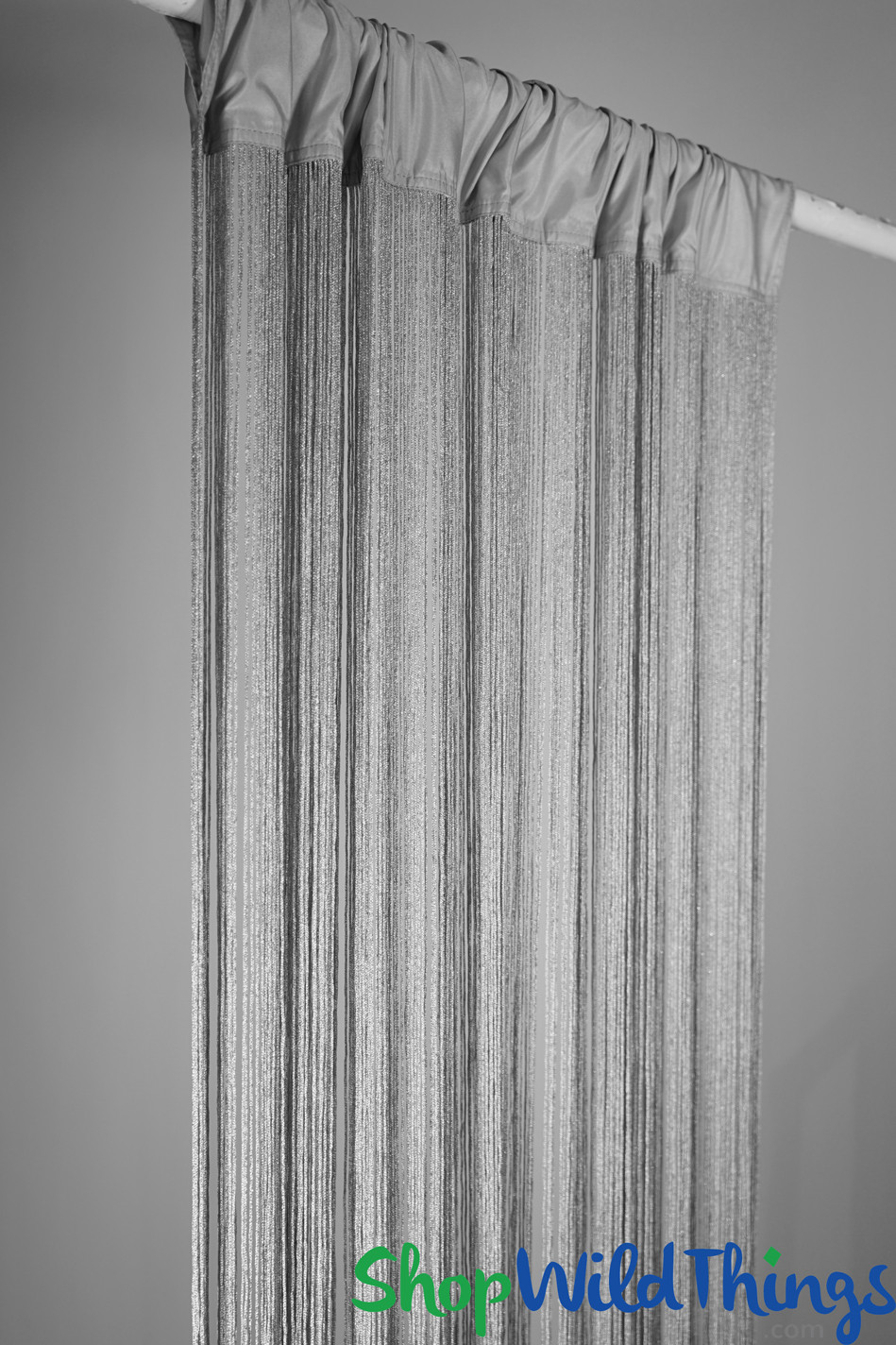 Silver Metallic Lurex String Fringe Curtains 3' x 12' Rayon