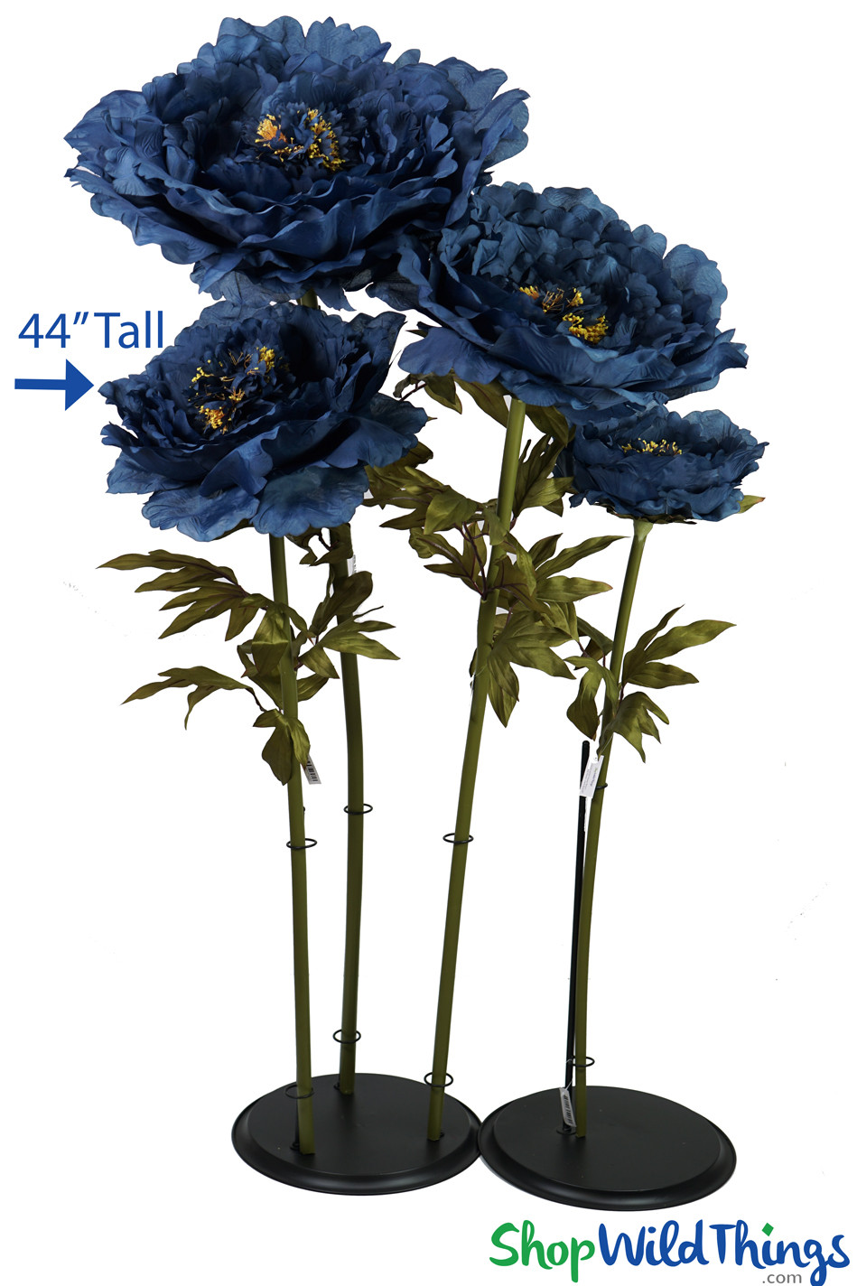 Giant Dark Navy Blue Silk Peony Flowers 44"H x 14"W | Removable Stem