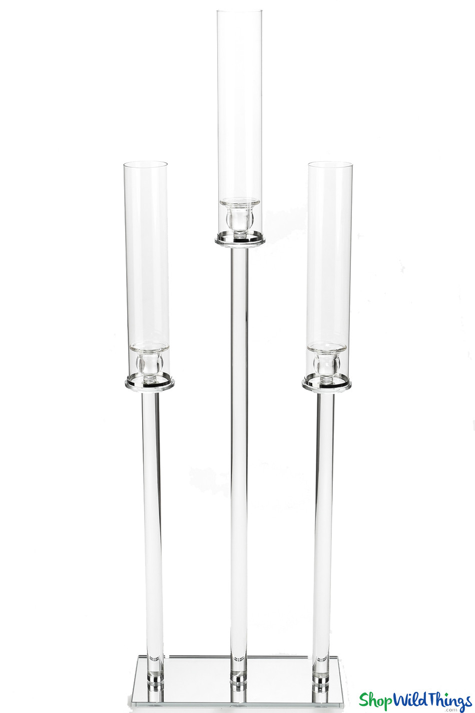 Crystal Glass Triple Stem Candelabra | 3 Glass Hurricane Cylinders ...