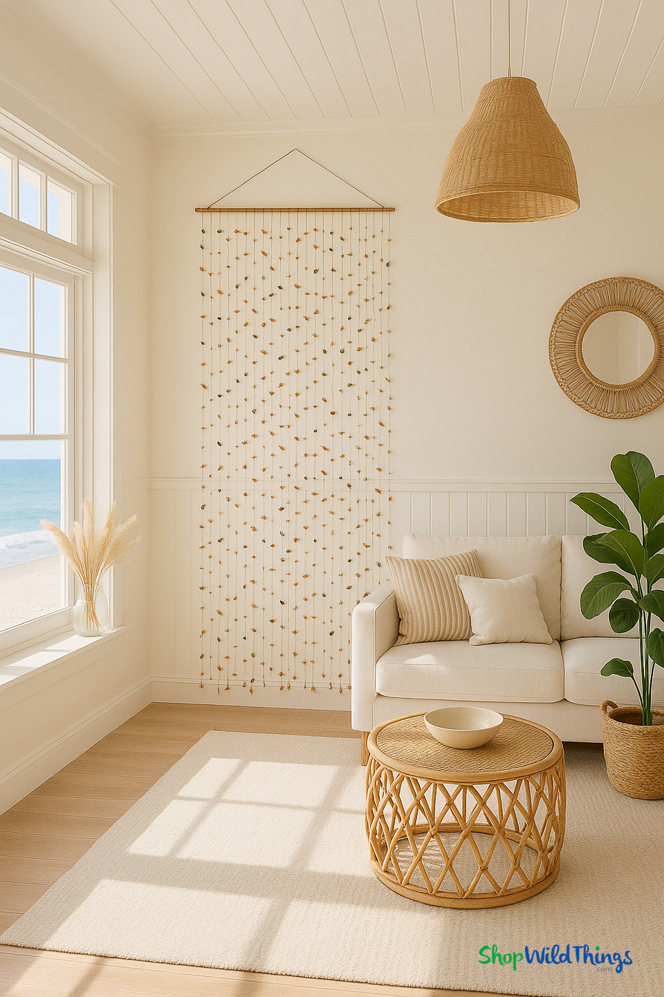 Genuine Hand Strung Sea Shell Beaded Curtain 78" - ShopWildThings.com