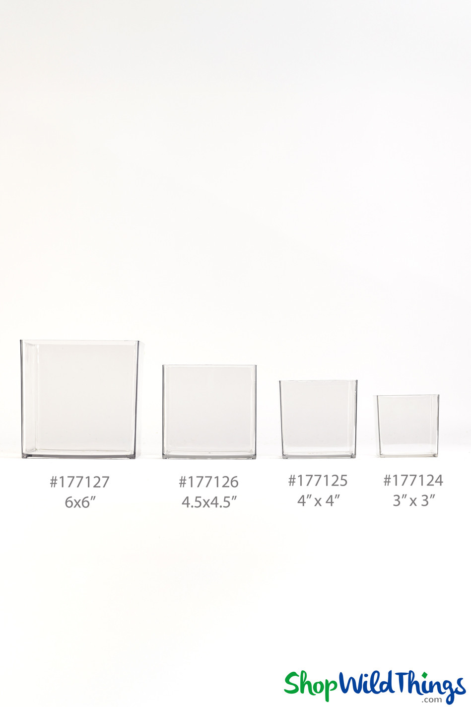 6" Clear Plastic Acrylic Vases, Square Cube - Party Supply and Decor