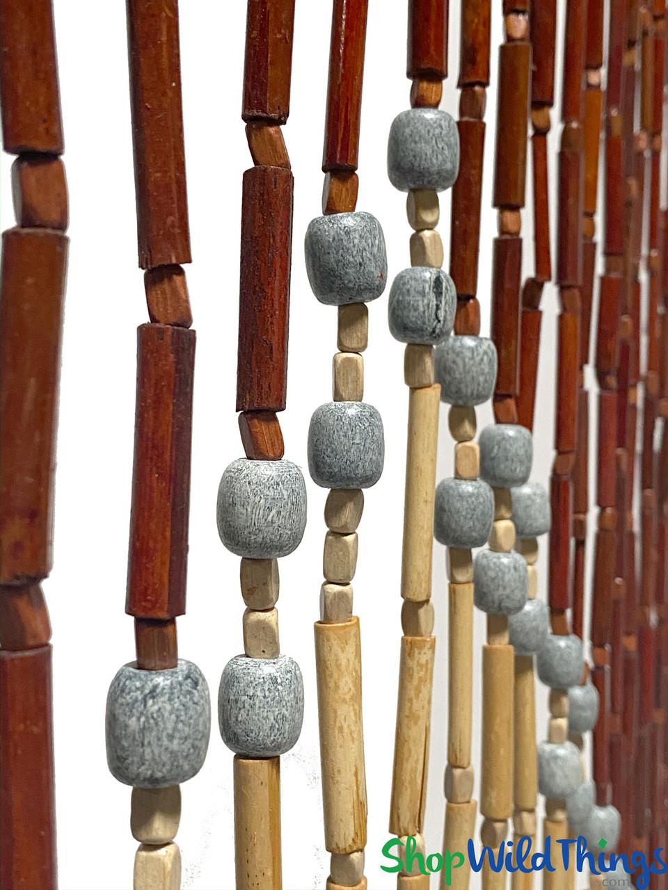 Natural Bamboo Beaded Curtain, Mixed Materials, Patterned ...