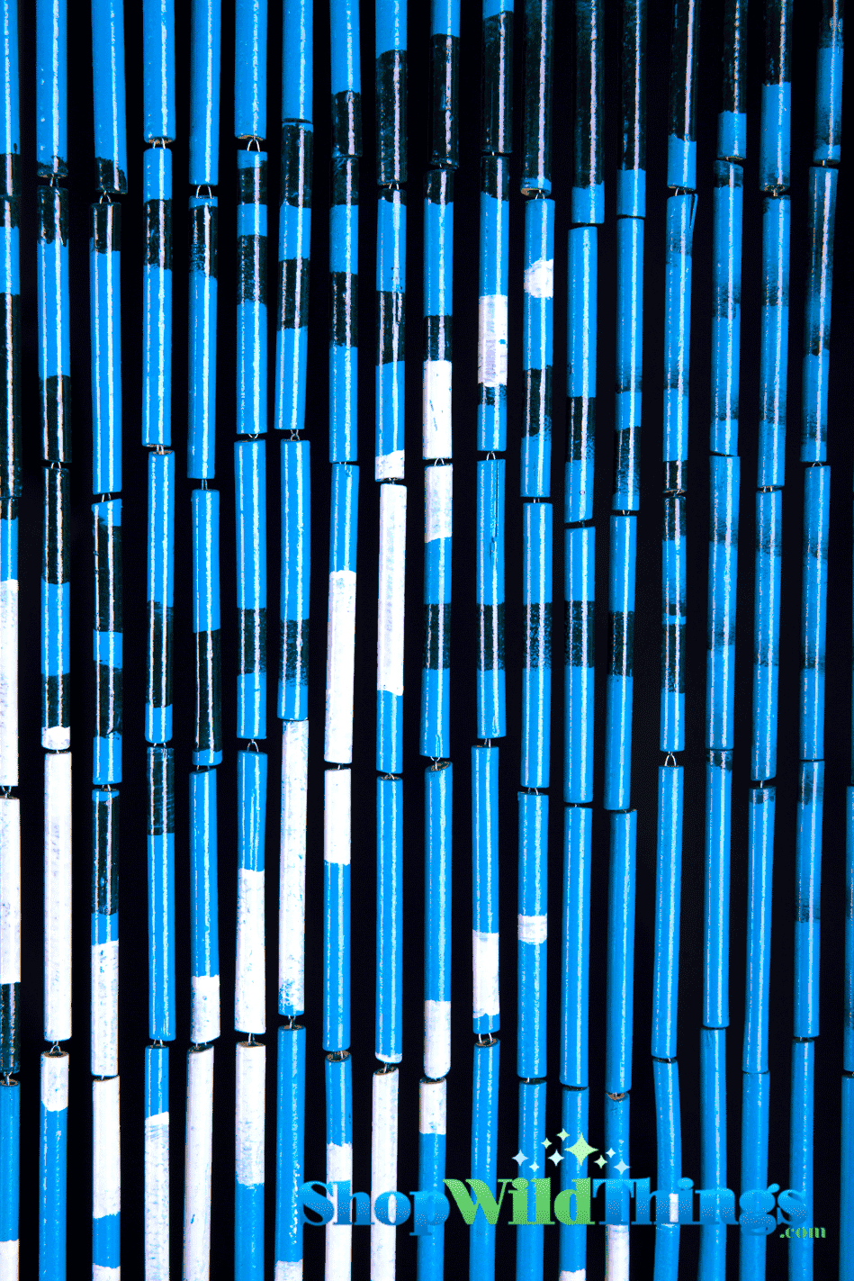 Blue Beaded Curtain Painted Scene, Blue Background Curtain with Bamboo ...