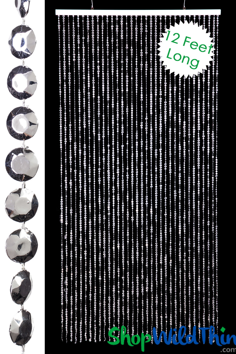 Silver Metallic Squares 12' Long Shimmy Party Curtain - ShopWildThings.com