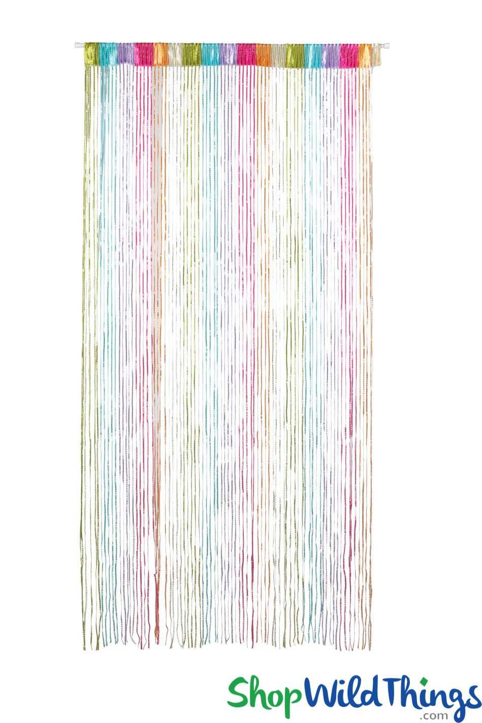 Multi-Color Neon String Curtain with Metallic Silver Strands | 3'W x 6. ...
