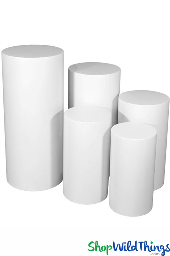 White Plinth Metal Cylinder Display Risers 5Pc Set | ShopWildThings.com