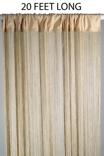 Extra Long Gold Metallic Lurex String Fringe Curtains | ShopWildThings.com