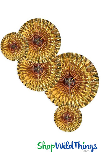 Gold Metallic Fans, Set of 5, 3 Sizes | ShopWildThings.com