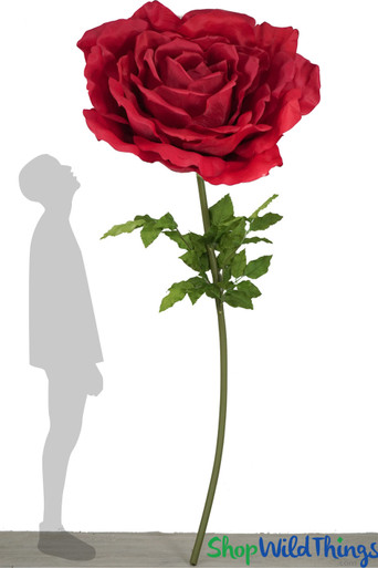 Red Life-Sized Giant Silk Roses with Removable Stem