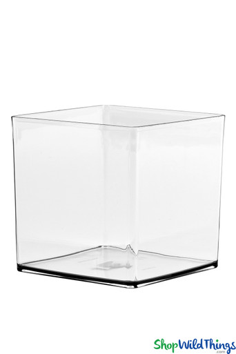 3" Clear Plastic Acrylic Vases, Square Cube - Party Supply and Decor