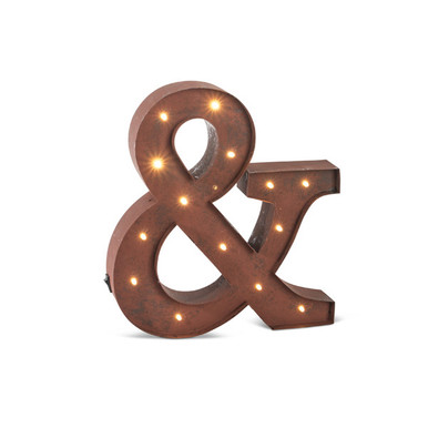 Battery Operated LED "&" Sign for Wall Decor, Rustic Brown 12" with Timer