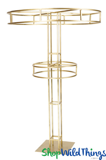 Gold Metal Floral Riser Stand with 2 Tiers of Circles on Top Hightower