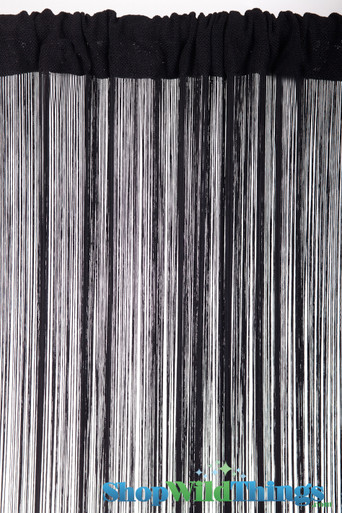 36" x 90" Black String Curtains | Fabric Fringe Panels | ShopWildThings.com