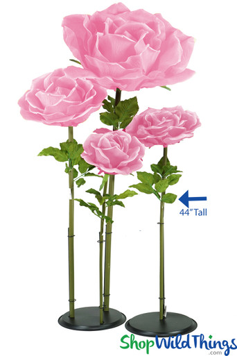 Giant Pink Silk Roses | 44"H x 14"W | Removable Stem
