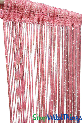 Rosy Pink String Curtain with Metallic Silver Threads | 3'W x 6.5'L ...