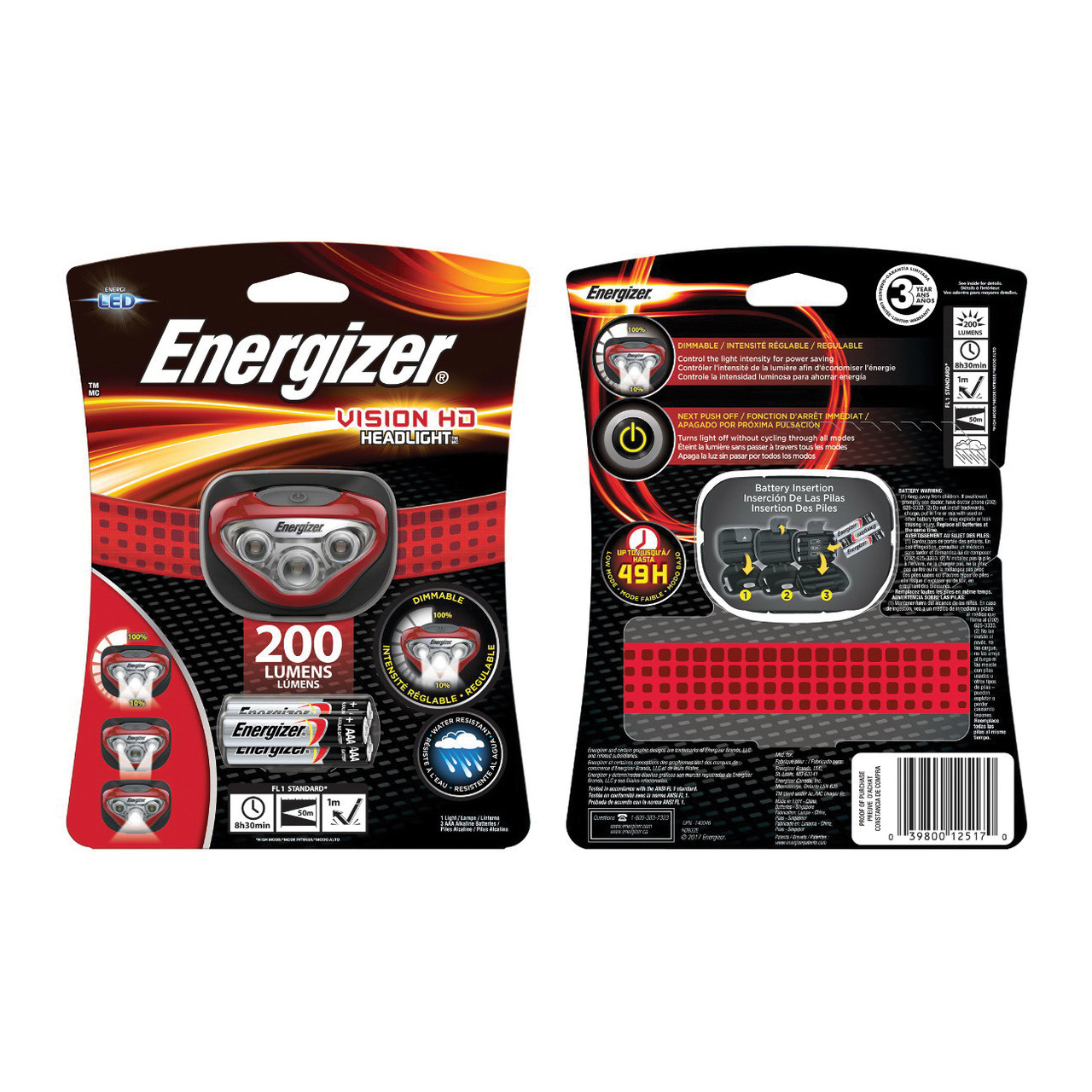 HEADLIGHT LED 3 200LUMENS MAX AAA 3