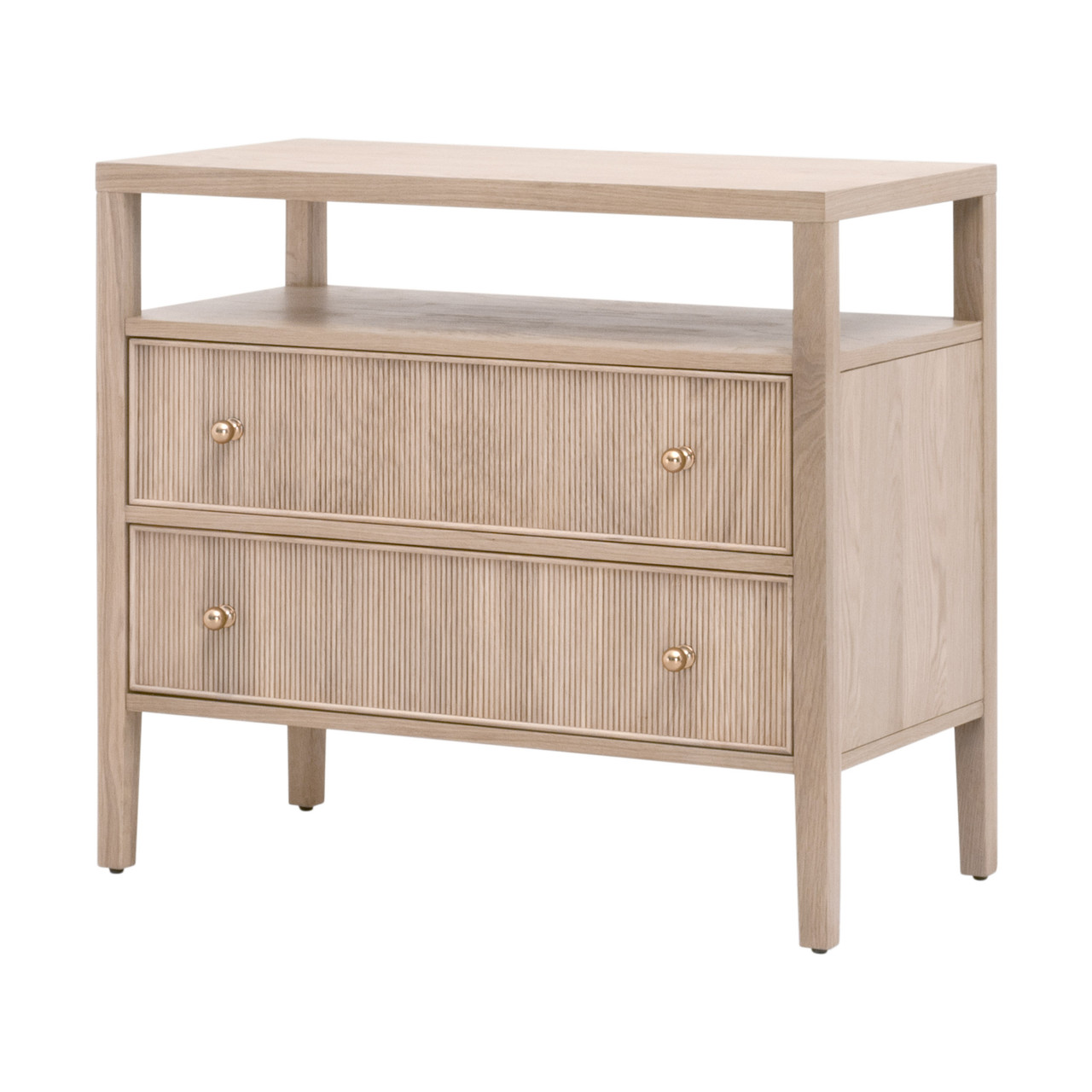 Highland Open Shelf 2 Drawer Nightstand Natural Oak Demarchelier Co