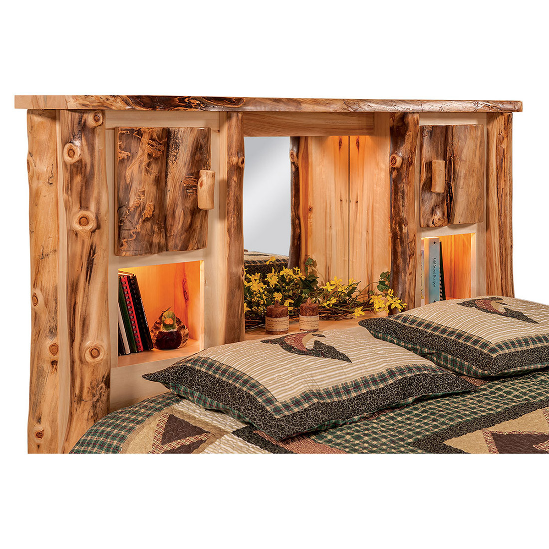 Queen Bookcase Storage Bed w/ Lights | Amish Furniture