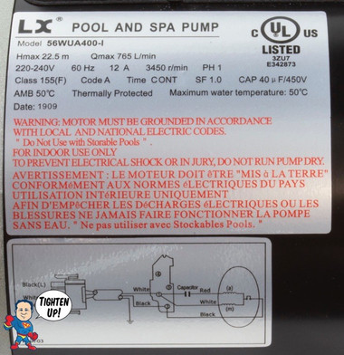 56Fr Jacuzzi® Sundance Intertek Baseless Pump 2" X 2" 1 Speed 230V ...