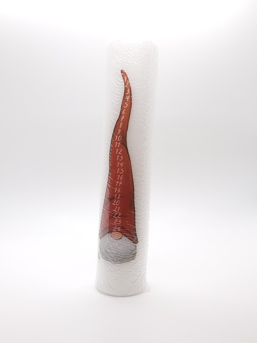 Advent Candle, Nisse with Tall Hat - White, 5x25cm - Nordisk Import