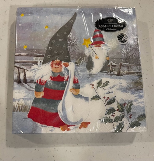 Christmas Napkins with Elves with Goose - Nordisk Import