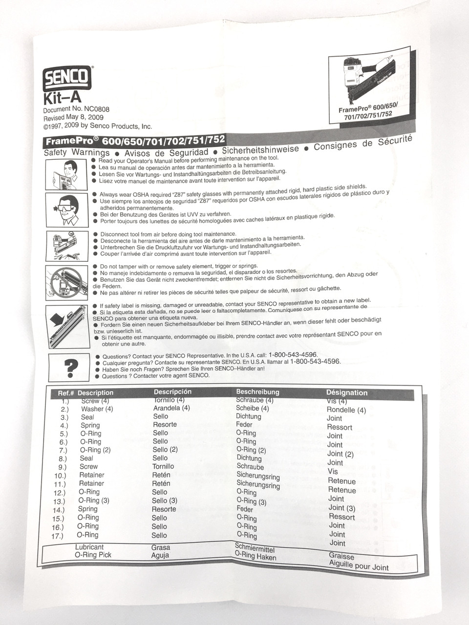 Senco YK0243 Kit-A-FramePro 600 650 700XL 701 702 751 752
