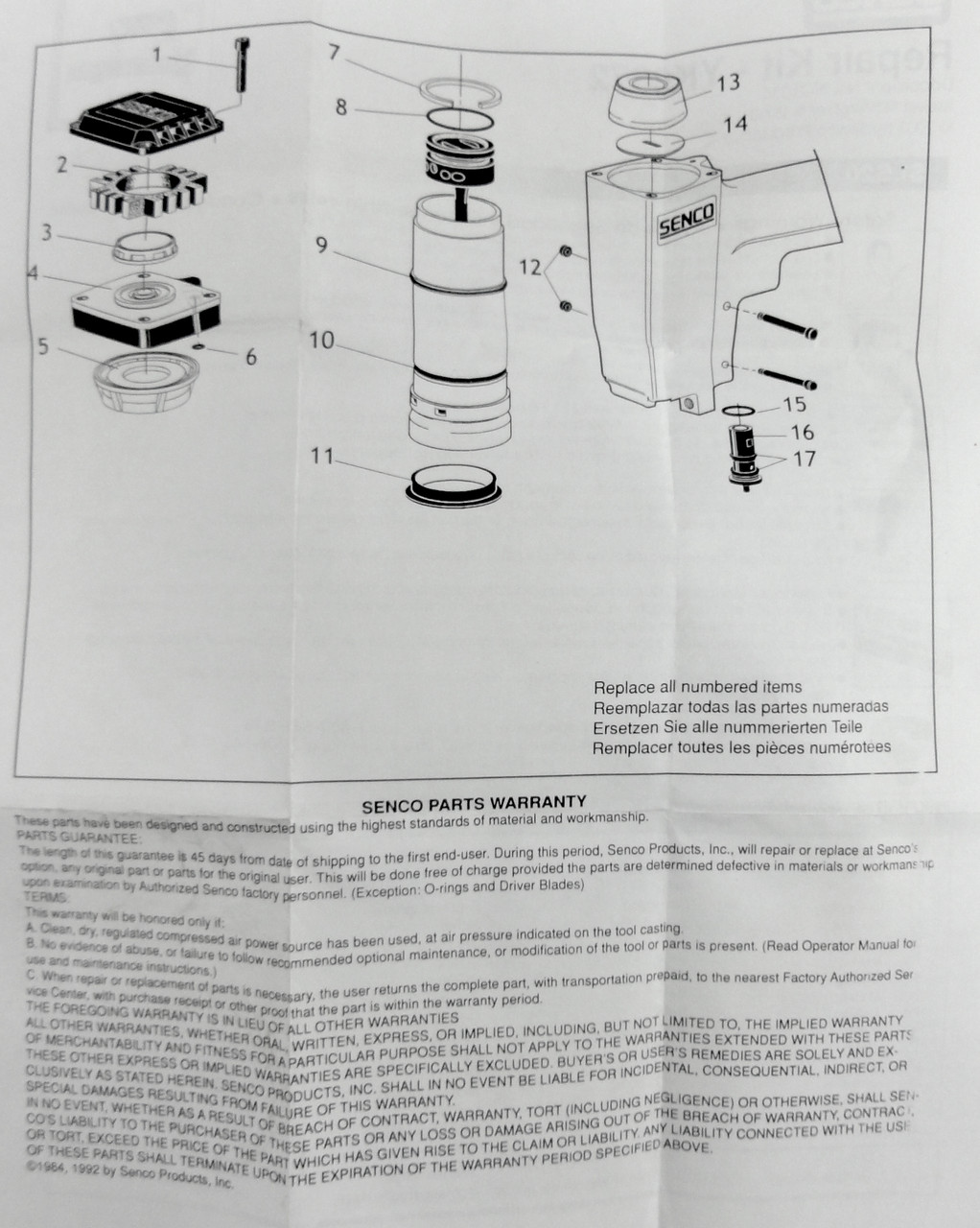 Senco YK0372 Complete Rebuild Repair Kit-SLS20-In Stock