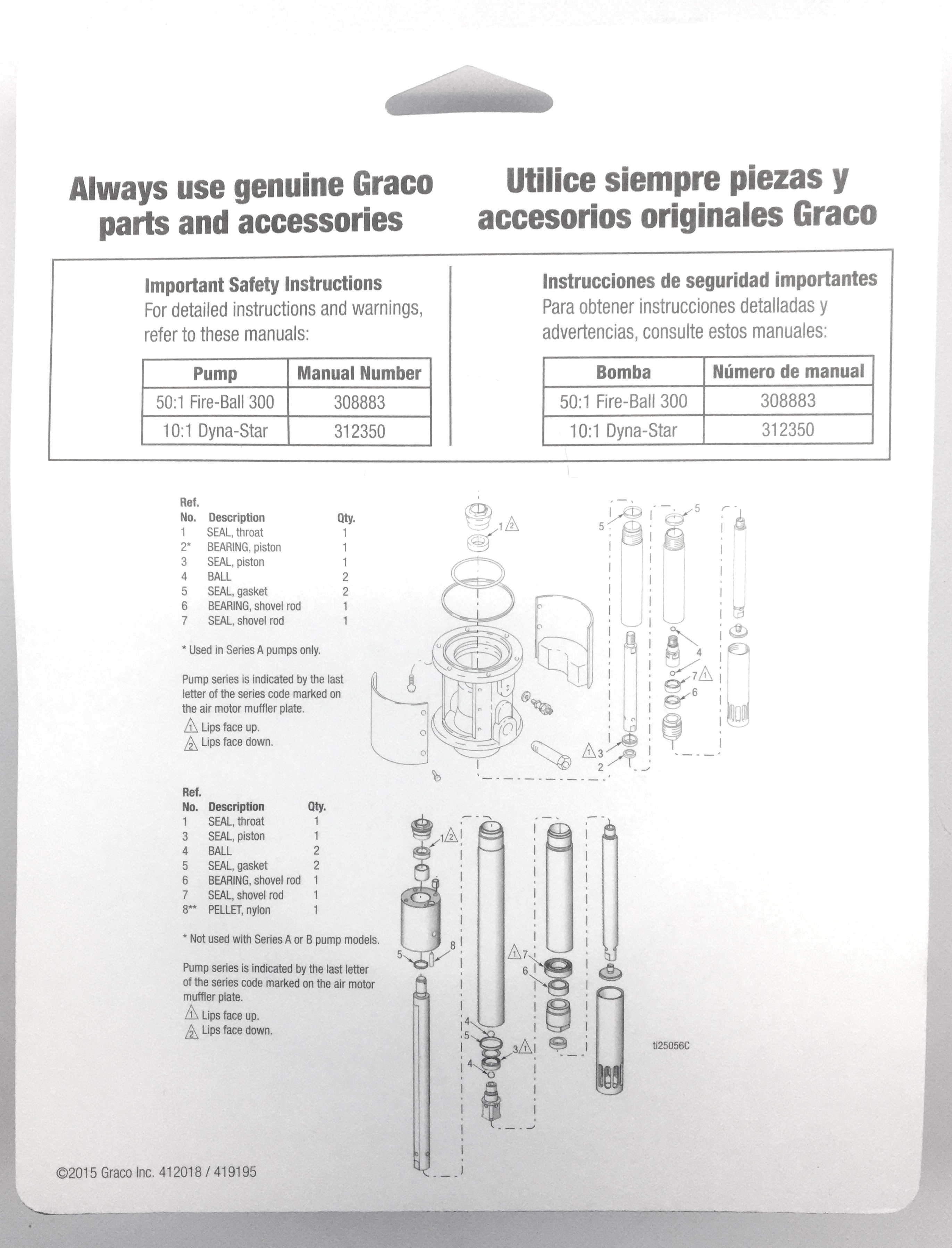 Graco-Dynastar # 241623 Pump Repair Kit-50:1 FIRE-BALL 300
