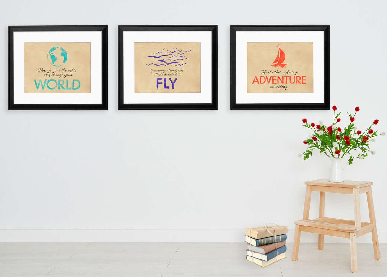 World, Fly, Adventure Inspirational Quote Poster Set. - Echo-Lit