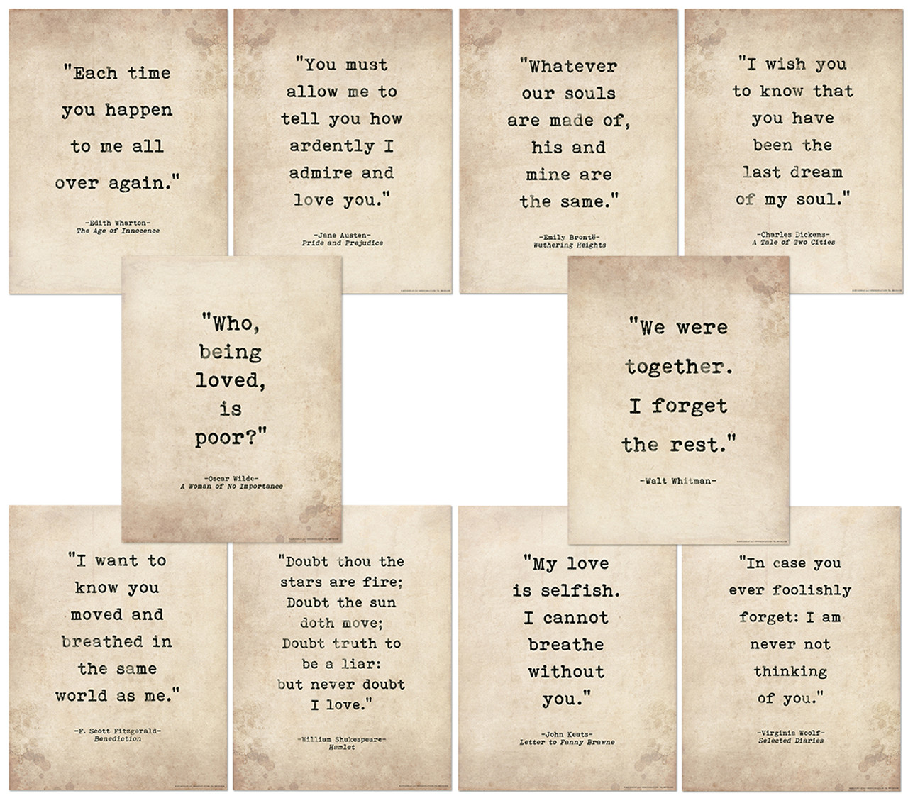 Romantic Literary Quote Poster Set - Echo-Lit