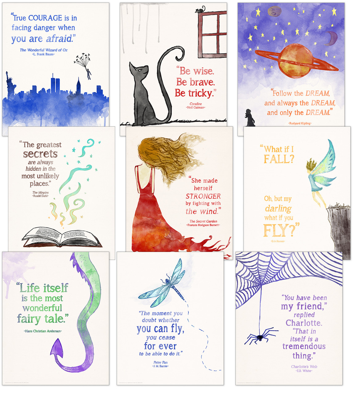 Children's Literature Quote Note Cards. Set of Nine Different Cards ...