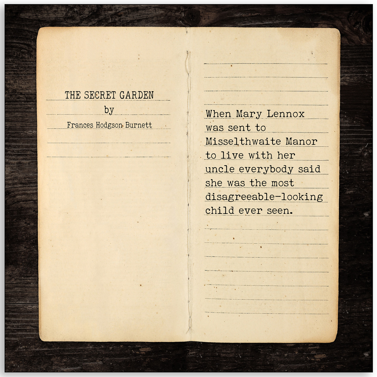 The Secret Garden Frances Hodgson Burnett Opening Line Literary Print ...