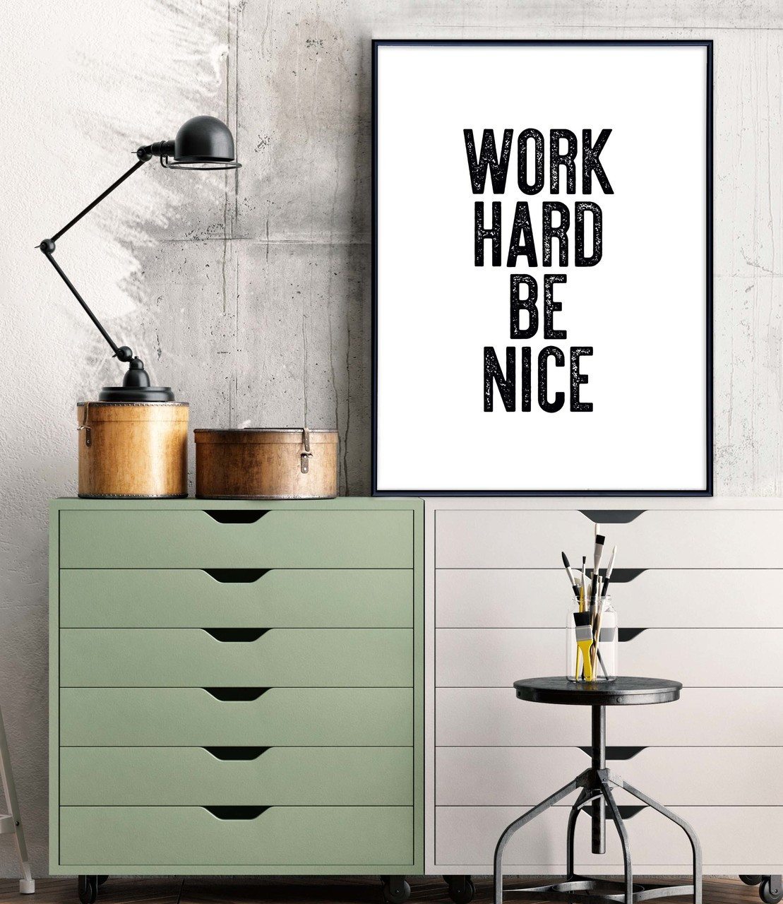 Work Hard Be Nice - Letter Press Style Inspirational Quote Print ...